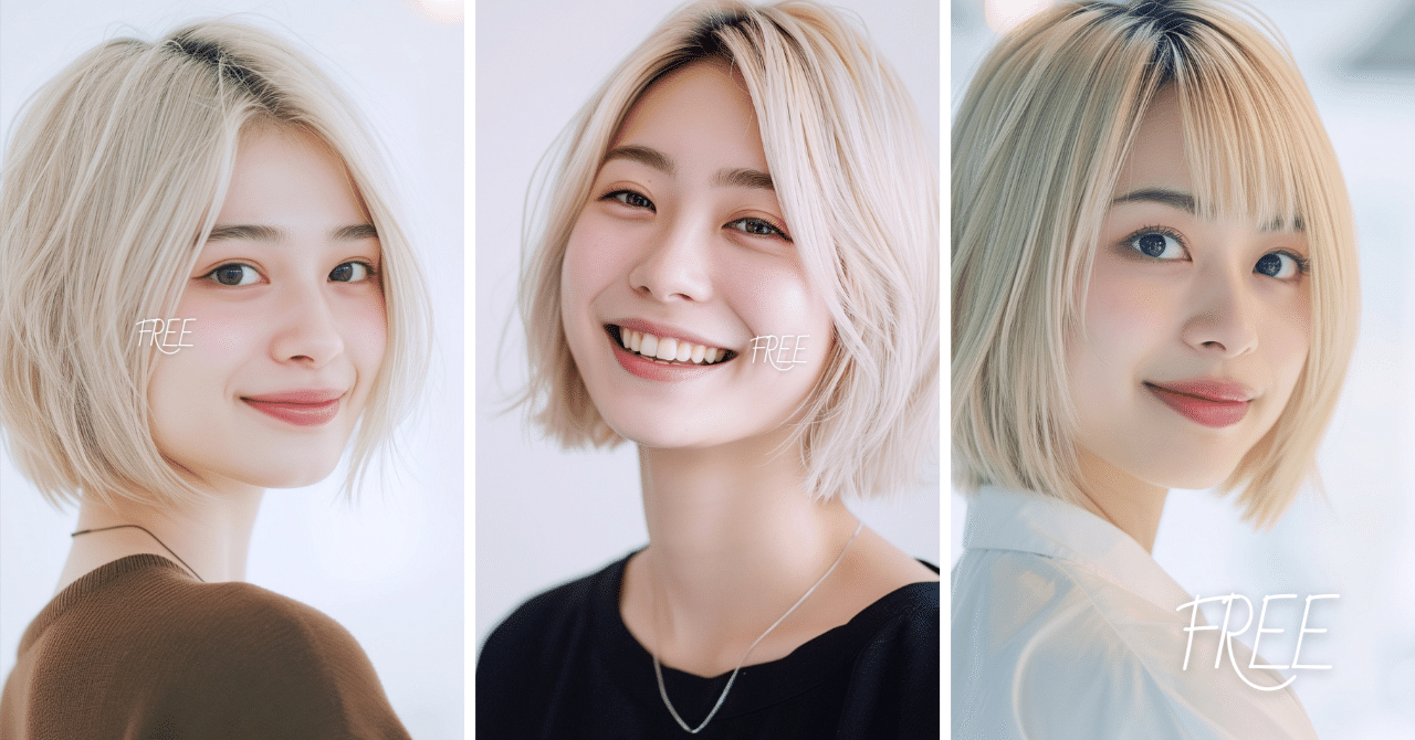 「金髪ボブの女性」フリー素材3枚セット｜美容室・女性カットモデル・ヘアスタイル・ヘアカラーのイメージ画像に｜FREE｜FREE｜フリー素材の ...