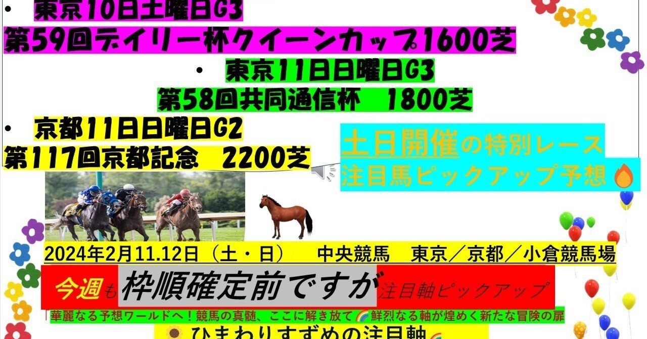 2024年2月1112日(土・日) 中央競馬 東京/京都/小倉競馬場 東京10日土曜日g3第59回デイリー杯クイーンカップ1600芝・東京