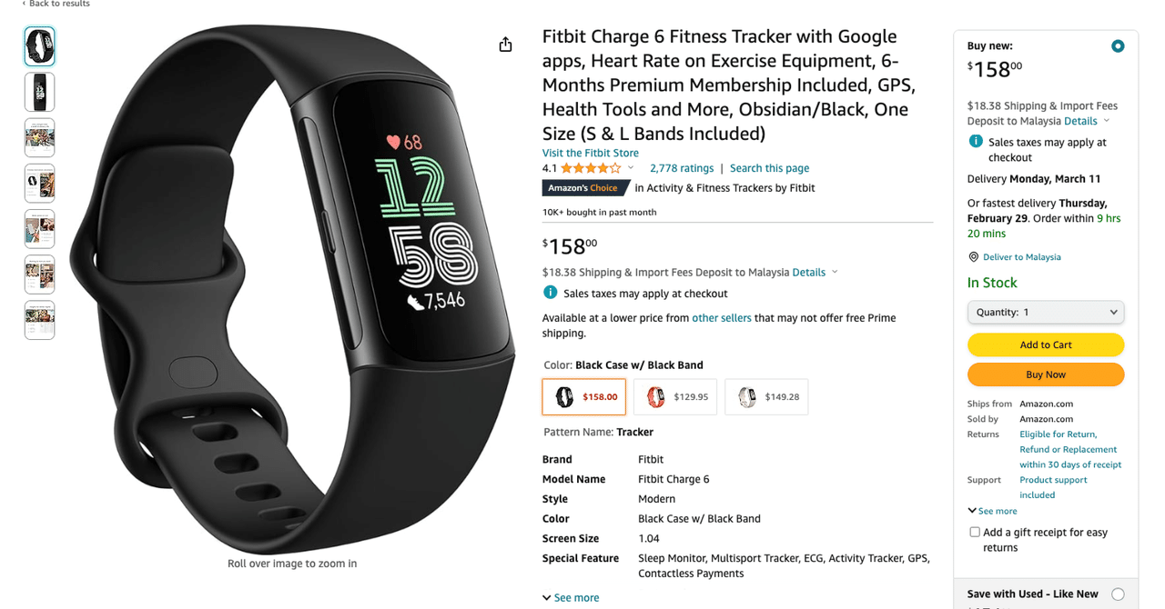 amazon.comでFitbit charge 6を買ったら、マレーシアの税関で止められて追加書類を出せと言われ費用も追加でかかった ...