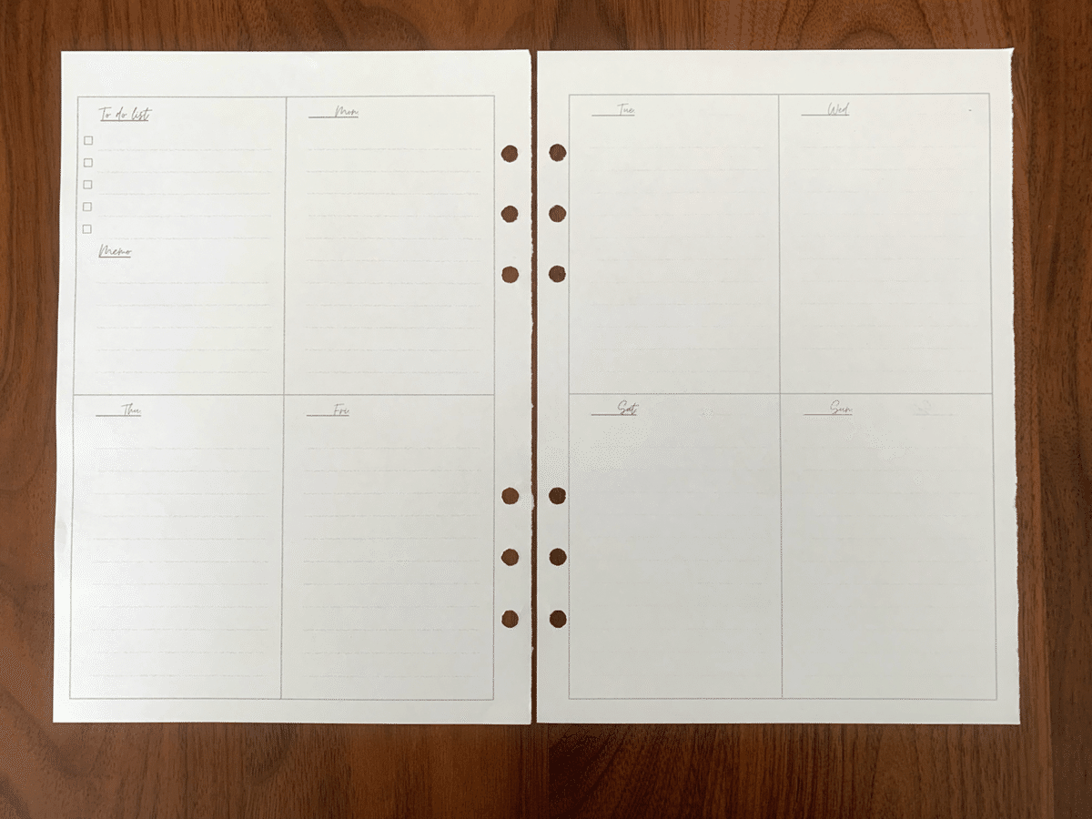 【フリーダウンロード】手帳リフィル 週間ブロック（バイブル/A5サイズ）（お試しリフィル）｜saki_note