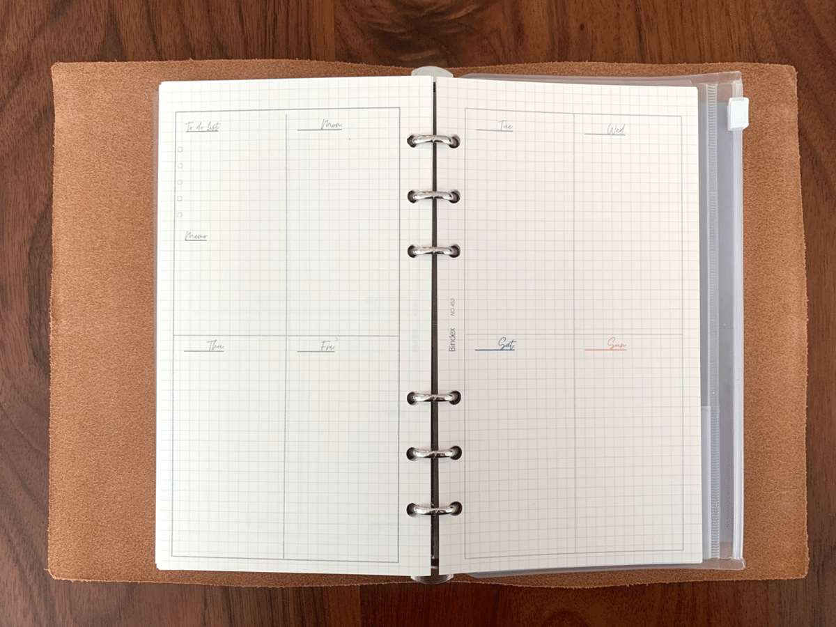 【フリーダウンロード】手帳リフィル 週間ブロック（バイブル/A5サイズ）（お試しリフィル）｜saki_note