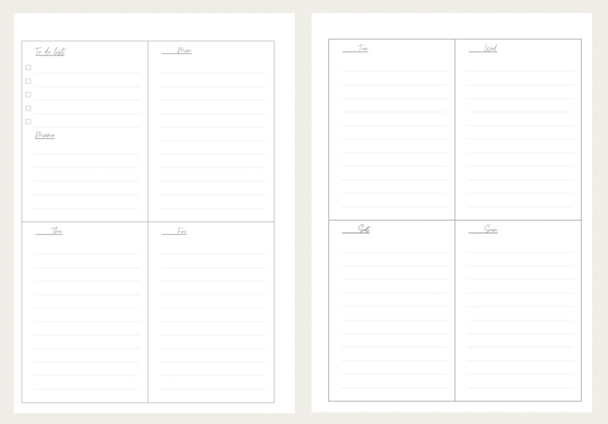 【フリーダウンロード】手帳リフィル 週間ブロック（バイブル/A5サイズ）（お試しリフィル）｜saki_note