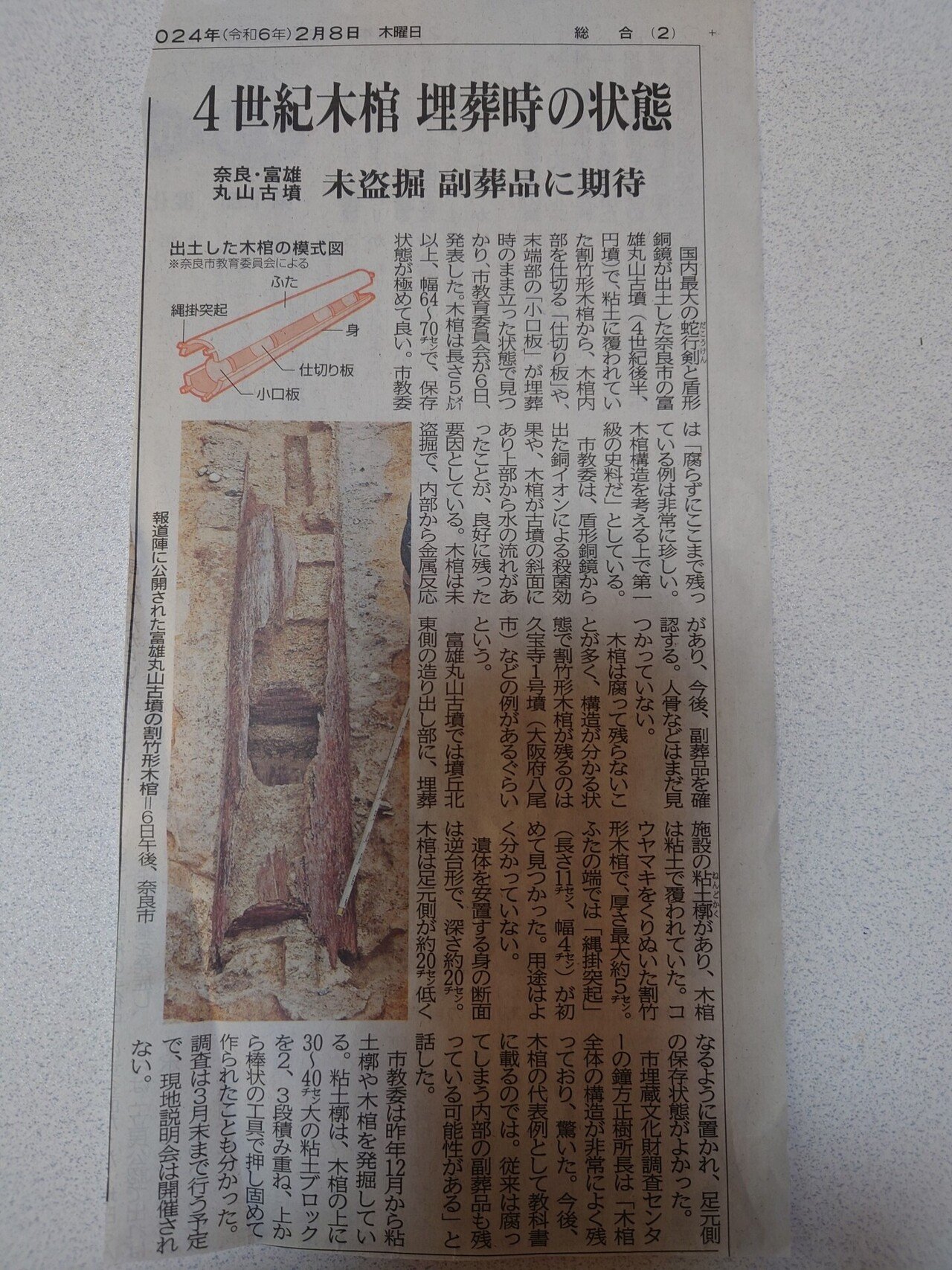 奈良、富雄丸山古墳。割竹形木棺の中から銅鏡発見。|うずまき