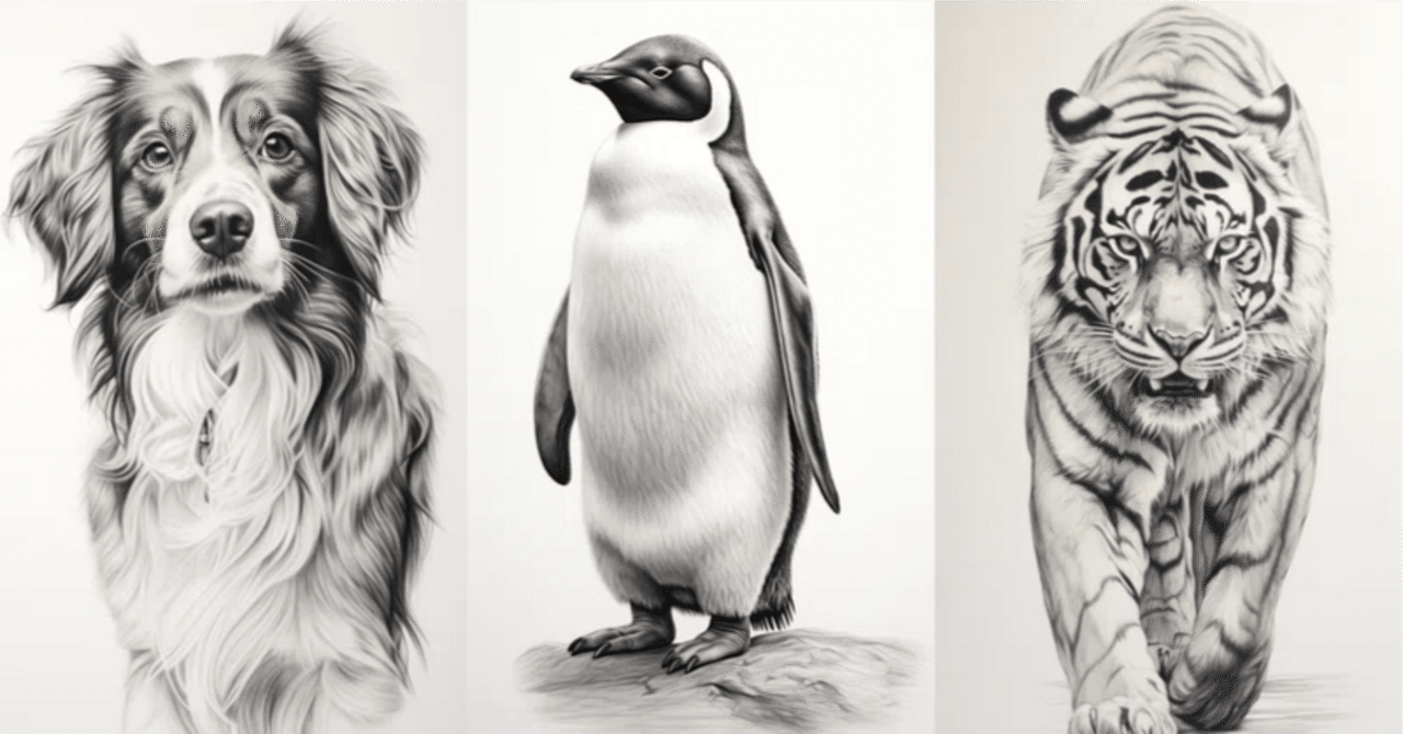 Midjourney プロンプト：動物の鉛筆画｜AI情報誌 KENTO