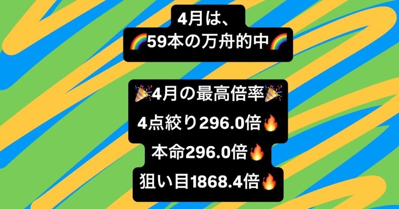 ㊗️4月競艇予想合計59本の万舟的中㊗️4点絞り2960倍🌈本命2960倍🌈狙い目18684倍🌈4月は、10万舟を2本的中🚨🚨本日、大村