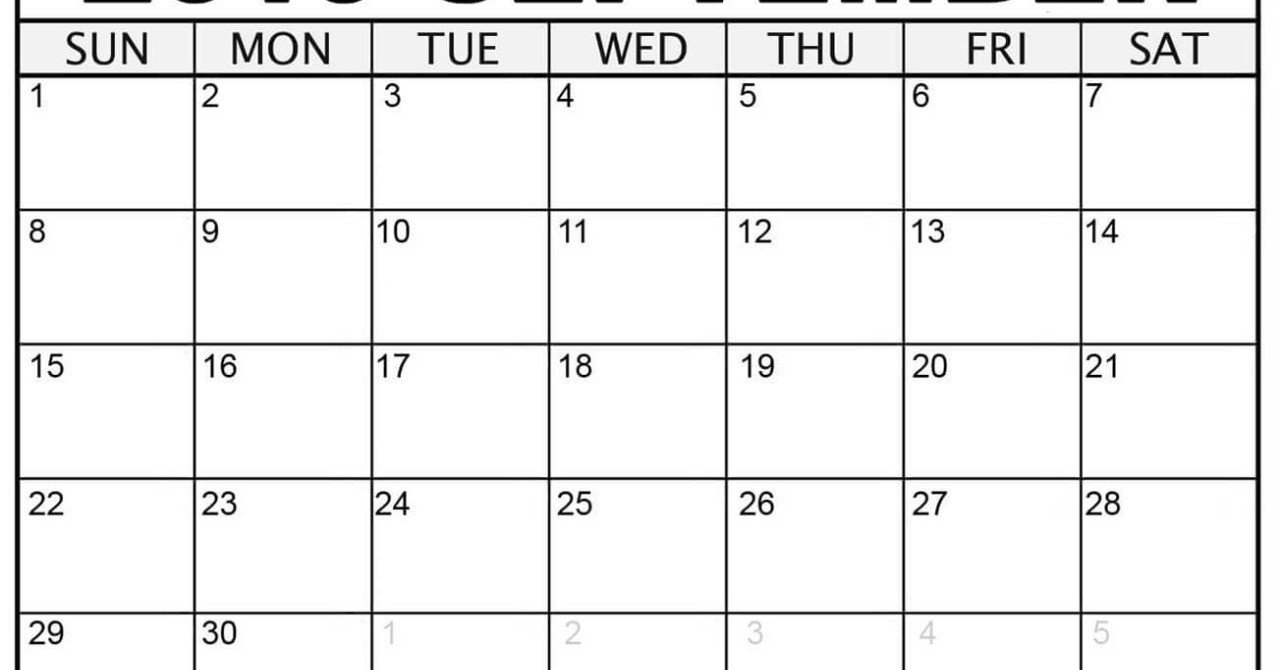 Blank September Calendar 2019 Templates｜Helena Orstem｜note