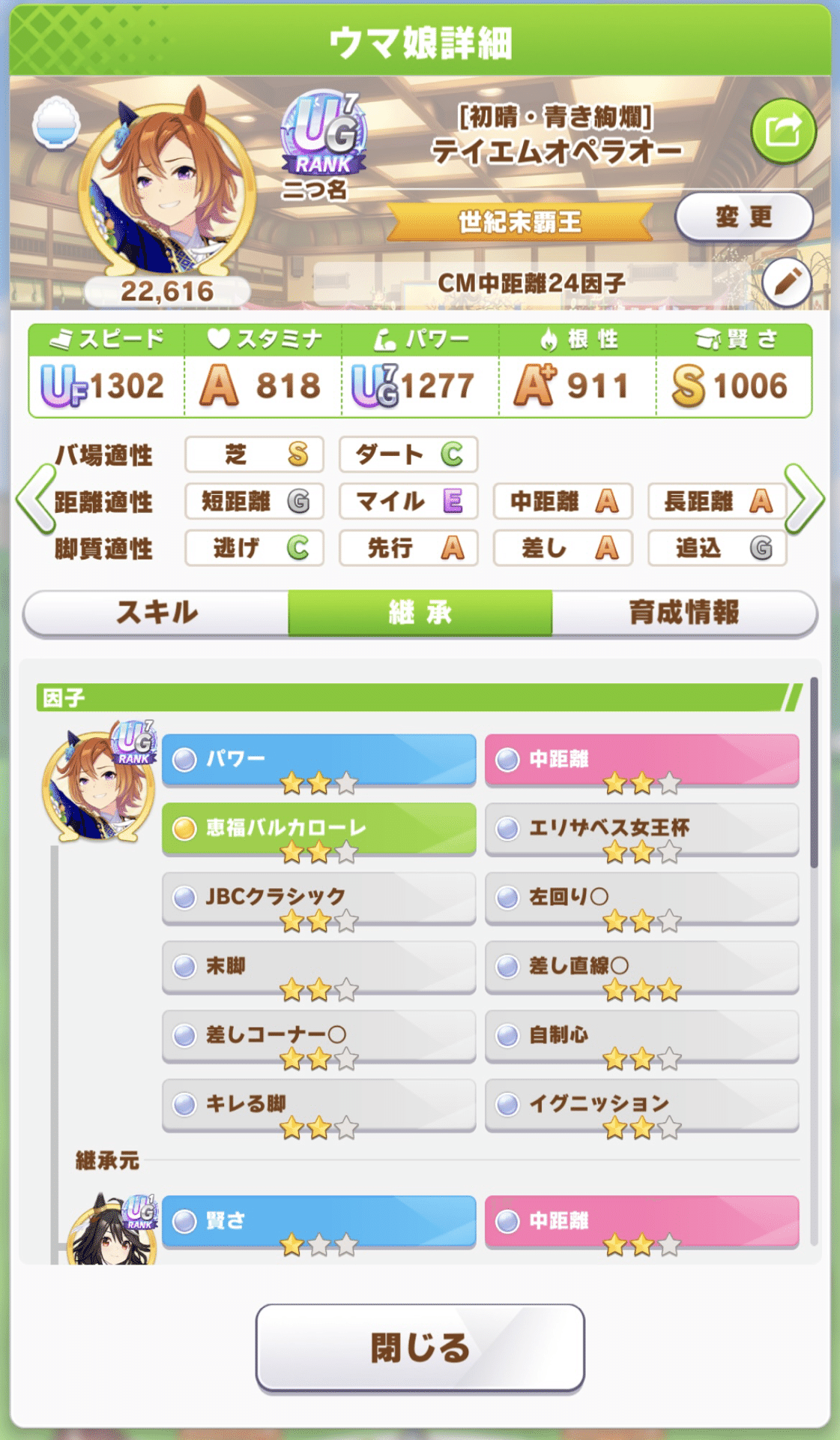 続・因子厳選をしよう!+α。中距離チャンミ'24|発光モルモット 続・因子厳選をしよう!+α。中距離チャンミ'24|発光モルモット