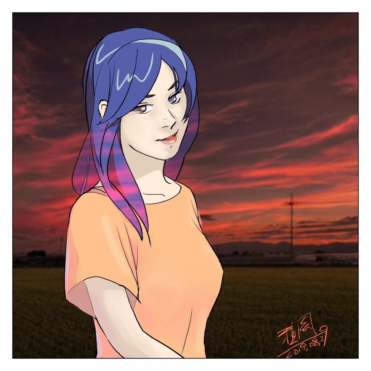 《晩夏》そろそろ夏に別れを告げる季節ですね… →デジタル作画＋写真加工背景：イラスト・断片漫画 https://note.mu/artlife/n/n47d1eb13867c｜ART 頼風｜note