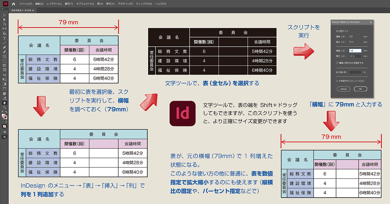 InDesign 「数値指定で表全体のサイズを変更できる」 スクリプト｜DTP Script note