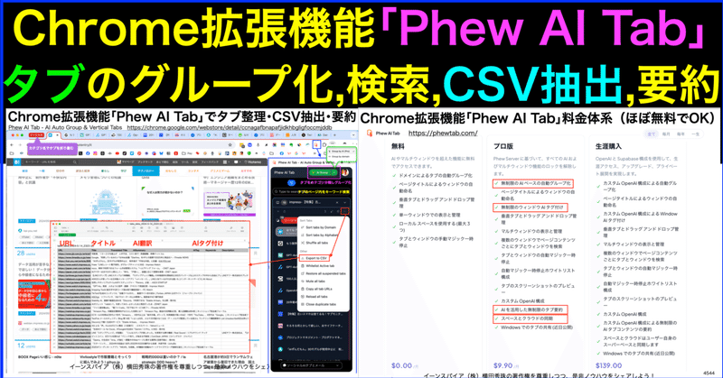 Chrome拡張機能｢Phew AI Tab｣使い方:AIでタブ整理･CSV抽出｜(新潟県)長岡造形大学 情報リテラシー論 講師 横田秀珠