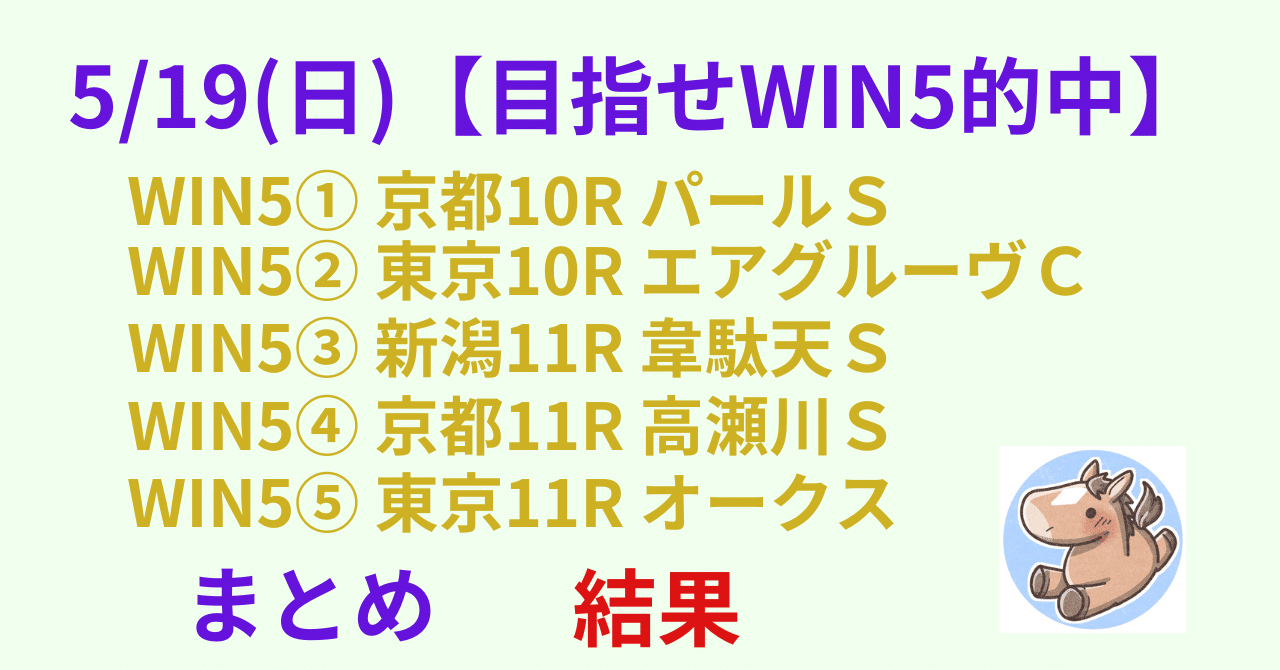 5/19(日)【目指せWIN5的中】まとめ｜3代目クズマエストロ デリシャス・タカオ