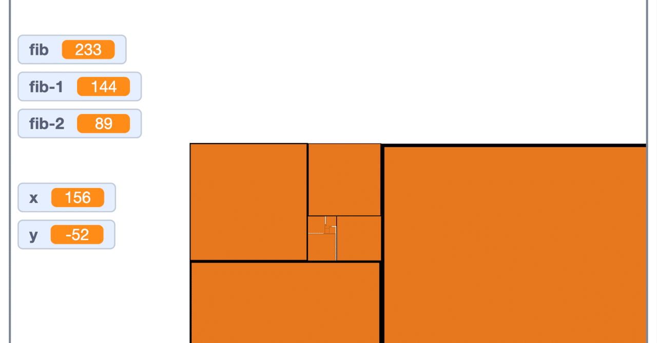 Fibonacci数列をScratchでビジュアル化してみる｜coderdojoisehara
