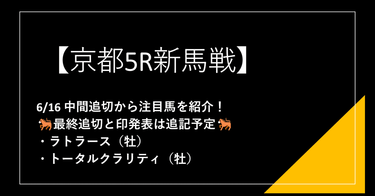6/16🐎京都5R〜芝1600m新馬戦〜🐎 中間追切から良さそうな注目馬を紹介（最終追切＋印発表は追記）｜てんも