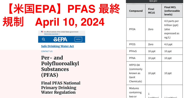 【米国EPA】PFAS 最終規制 April 10, 2024 [抜粋]｜200im