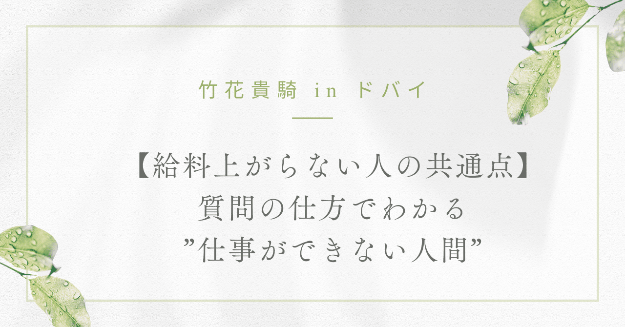 竹花貴騎 In ドバイの動画【給料上がらない人の共通点】質問の仕方でわかる”仕事ができない人間” を見て学んだこと｜ひろき