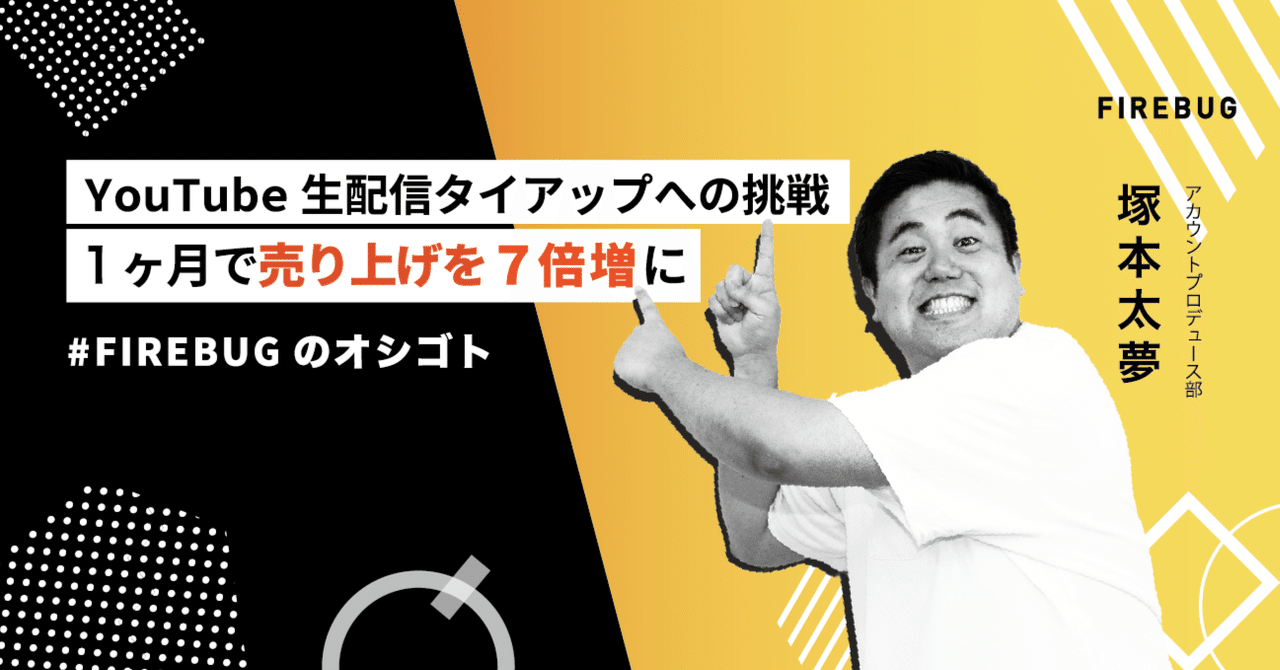 【社員アンケート】売り上げを7倍増にしたYouTubeの生配信タイアップの取り組み〜FIREBUG 塚本太夢〜｜株式会社FIREBUG