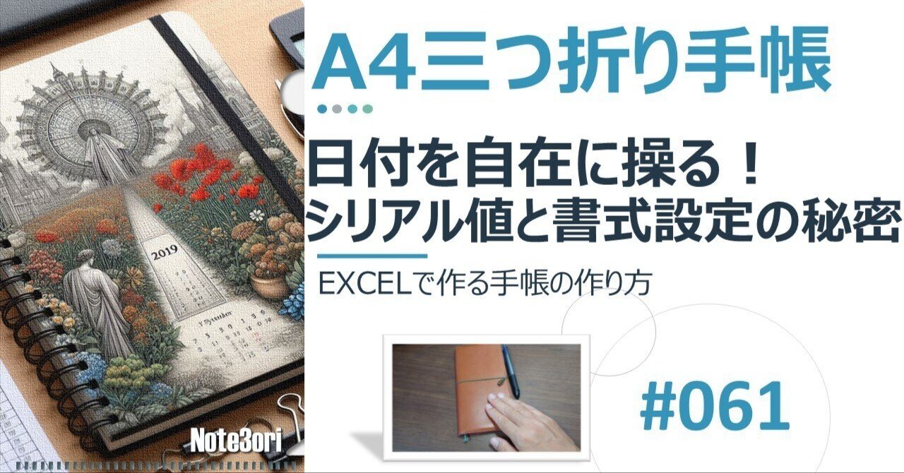 #061 A4三つ折り手帳の魔法：Excelで日付を自在に操る！シリアル値と書式設定の秘密｜Note3ori
