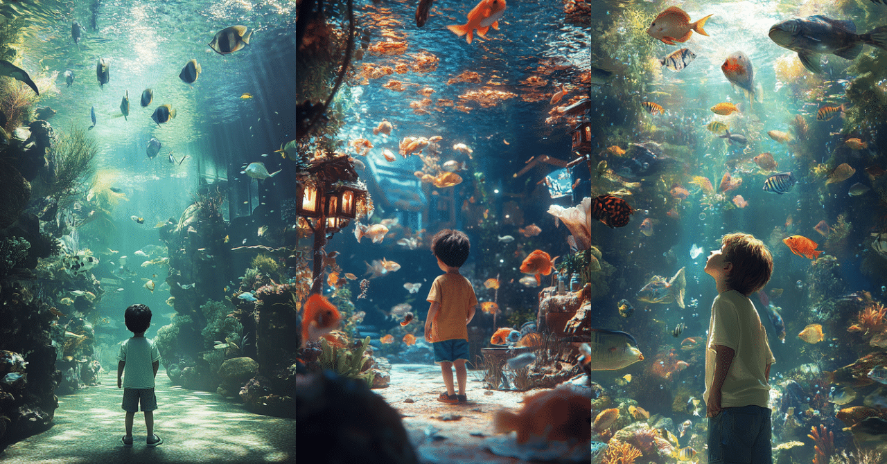 Midjourneyプロンプト：水槽と少年｜AI情報誌 KENTO