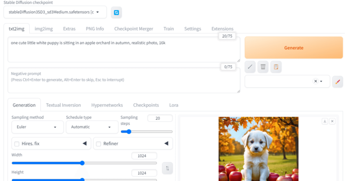 AUTOMATIC1111 がv1.10.xにアップデートでSD3Mをサポートしたという噂を聞きつけ試してみた｜SUTO