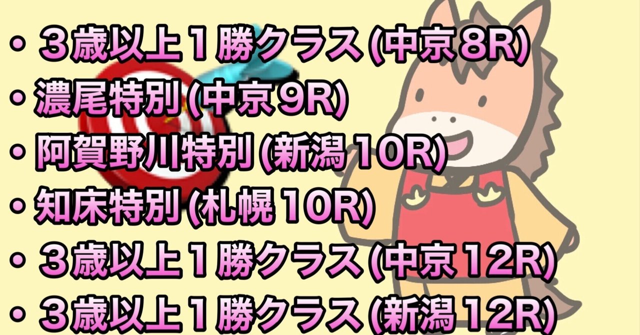 2024/8/18 中京8R・中京9R・新潟10R・札幌10R・中京12R・新潟12R｜10レースちゃん