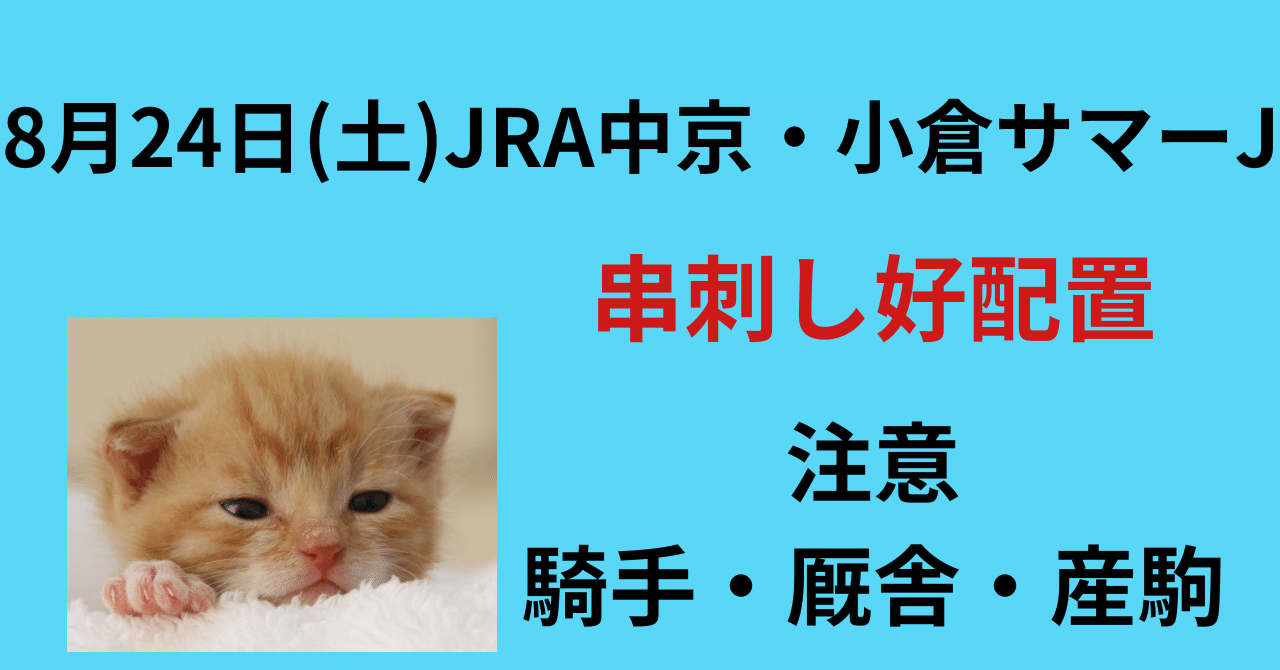 8月24日(土)JRA中京・小倉サマーJ・JG3・串刺し好配置・注意・騎手・厩舎・産駒｜みぷ