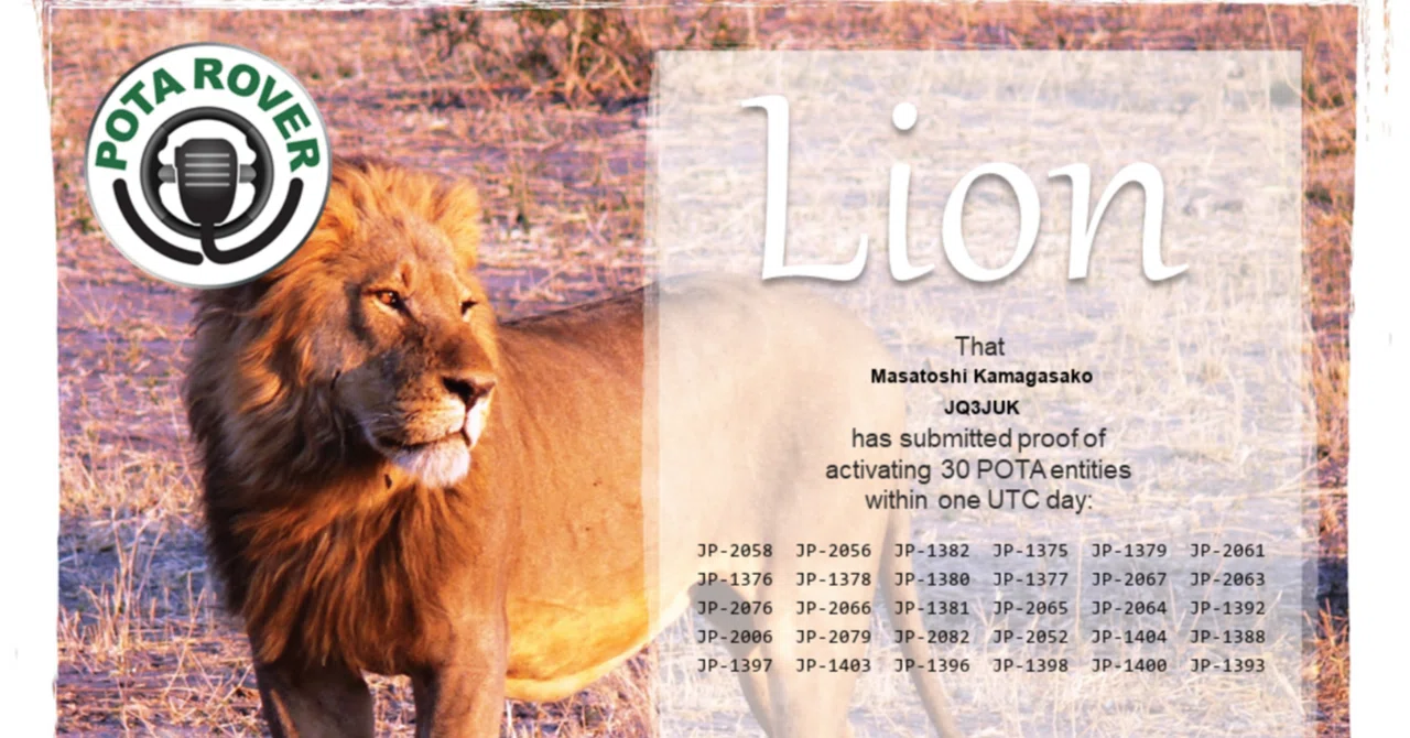 POTA Rover Lionチャレンジ総括｜JQ3JUK アマチュア無線局