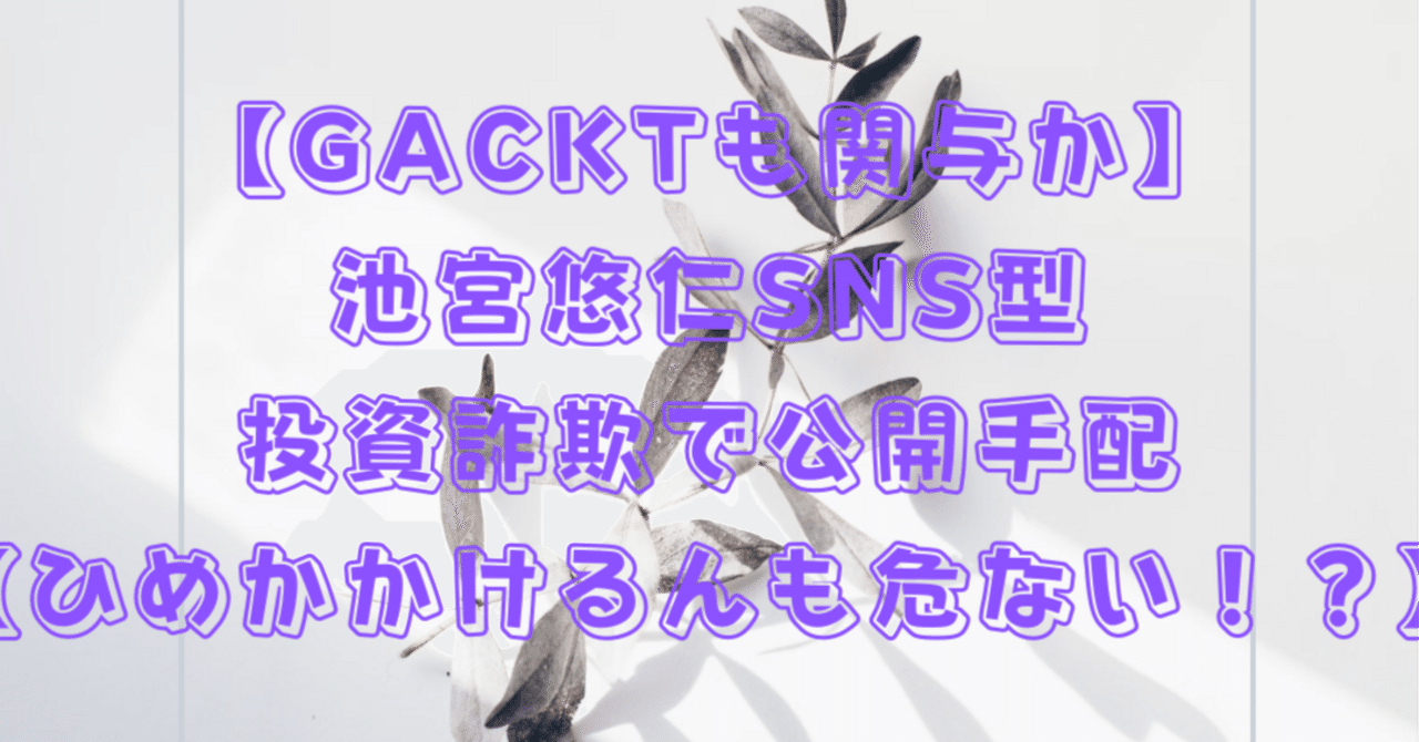 【GACKTも関与か】池宮悠仁SNS型投資詐欺で公開手配【ひめかかけるんも危ない！？】｜Sana💭
