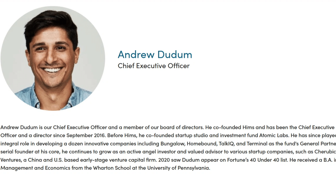 HIMS & HERS HEALTH,CEO,ANDREW DUDUMの経歴｜Constitute