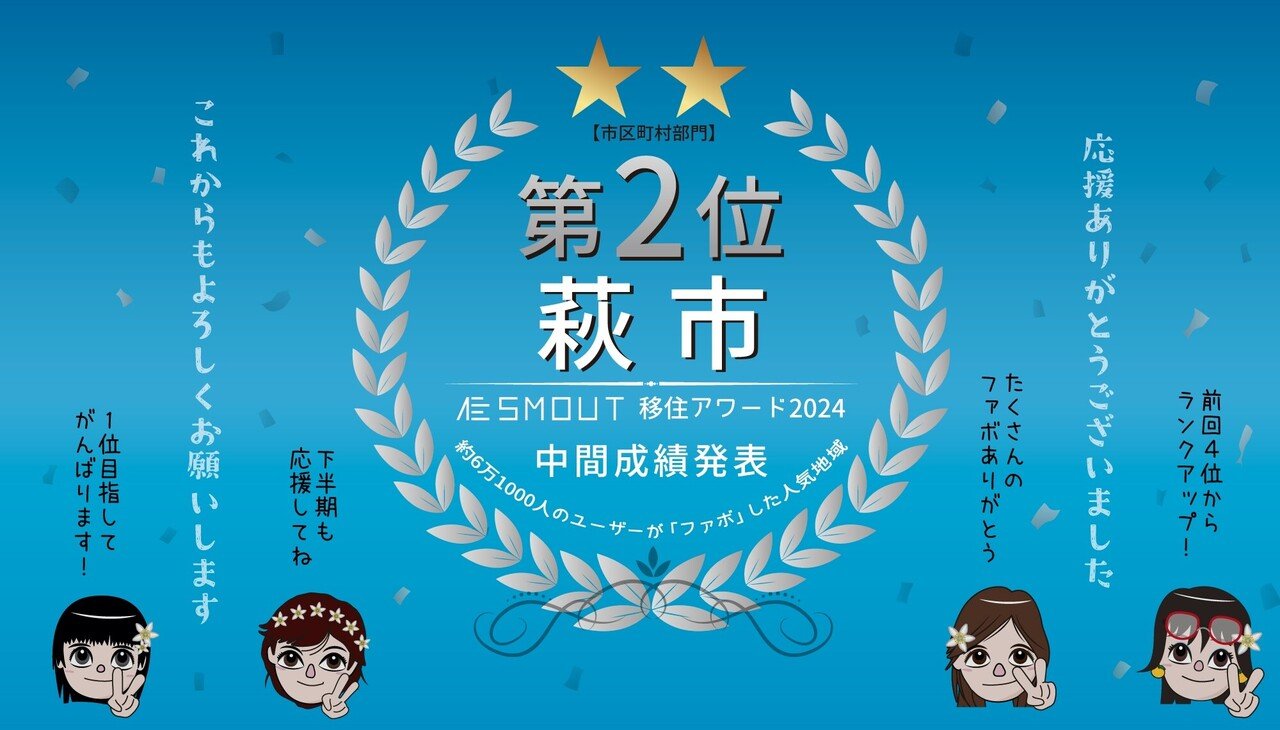 SMOUTアワード2024上半期 6万1000人のユーザーがフォボした人気地域 【萩市2位獲得!!】 SMOUTアワード2024についての記事 ...