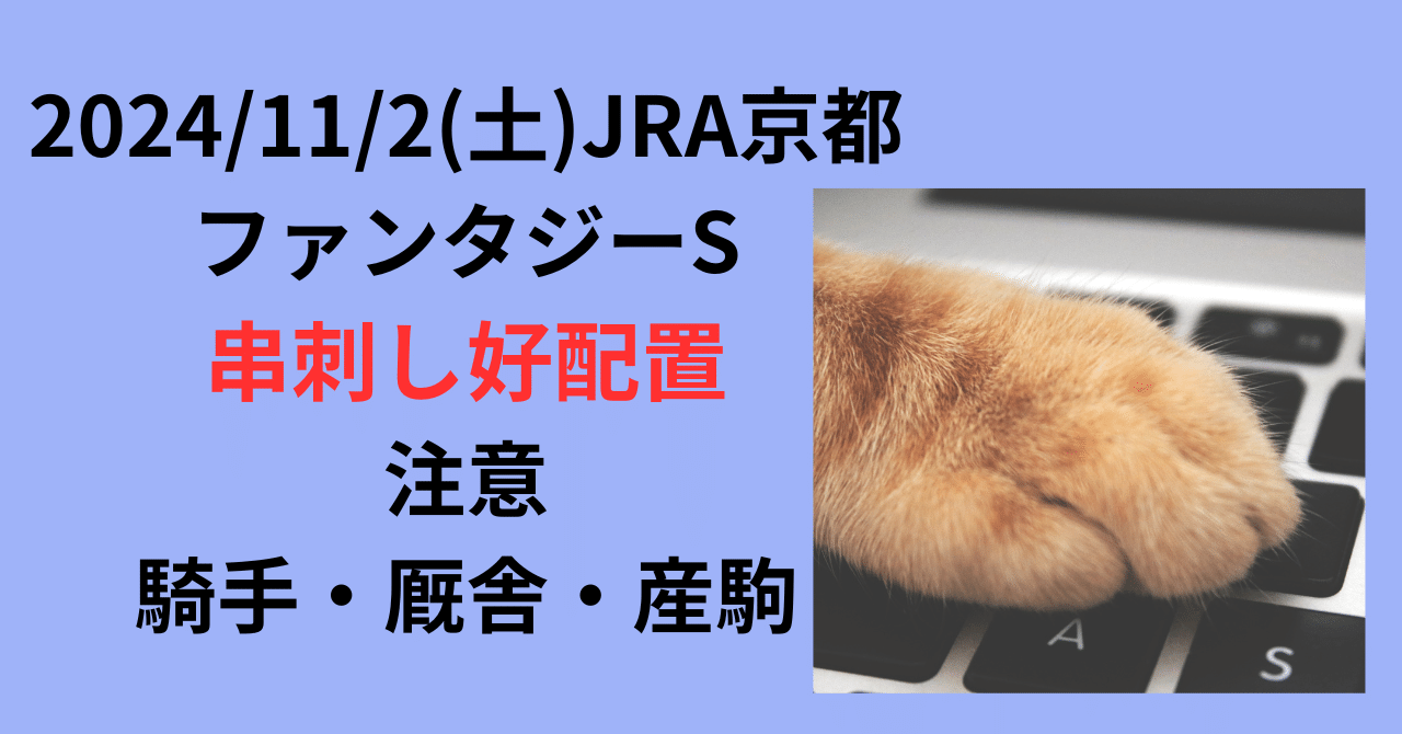 2024/11/2(土)JRA京都・ファンタジーS・串刺し好配置・注意・騎手・厩舎・産駒 ｜みぷ