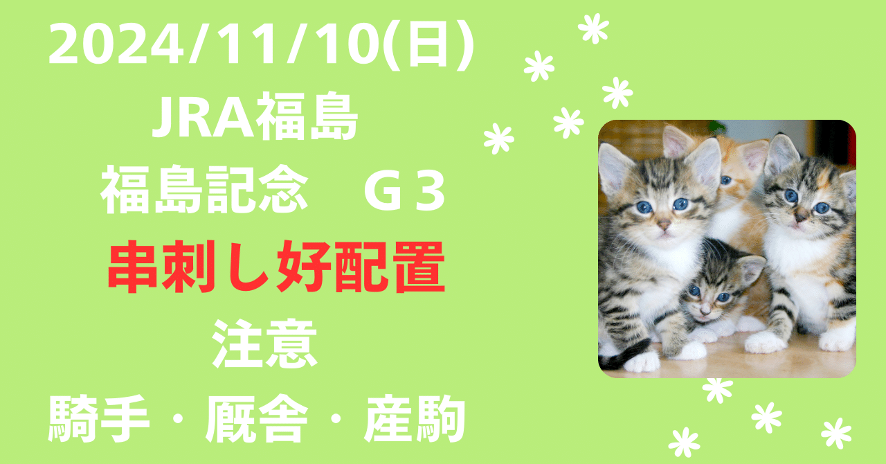 2024/11/10(日)JRA福島・福島記念・串刺し好配置・注意・騎手・厩舎・産駒 ｜みぷ