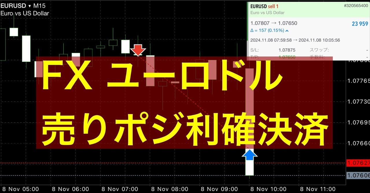 【FX】ユーロドル シンプルトレード！11月8日 売りポジ利確決済｜captain009@FXトレーダー｜webライター