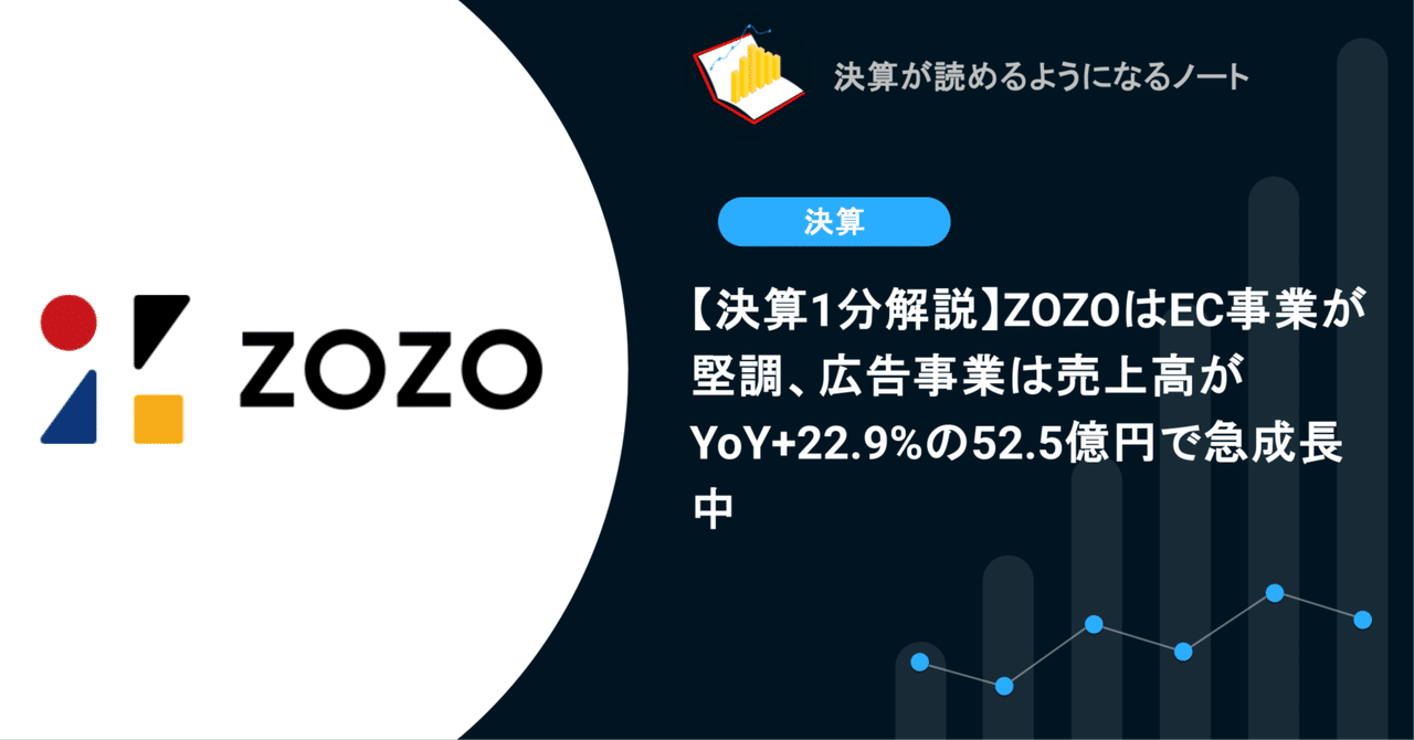 【決算1分解説】ZOZOはEC事業が堅調、広告事業は売上高がYoY+22.9%の52.5億円で急成長中｜決算が読めるようになるノート