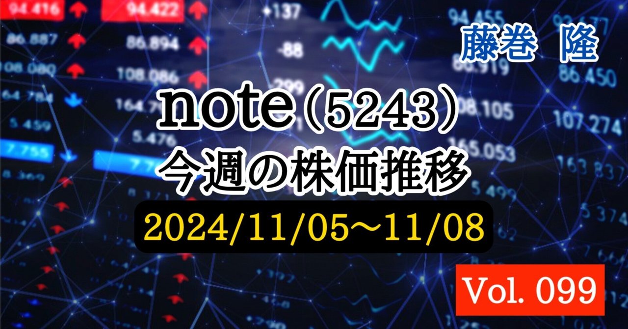note (5243) 今週の株価推移 (2024/11/05～11/08) Vol.099｜藤巻 隆