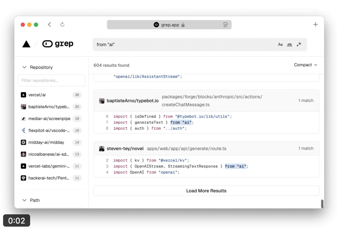 vercelがgrep.appを買収。登録されている50 万以上の Gitリポジトリを一瞬で文字検索できます。 もちろんv0とvercelにも搭載されます。 https://grep.app ...