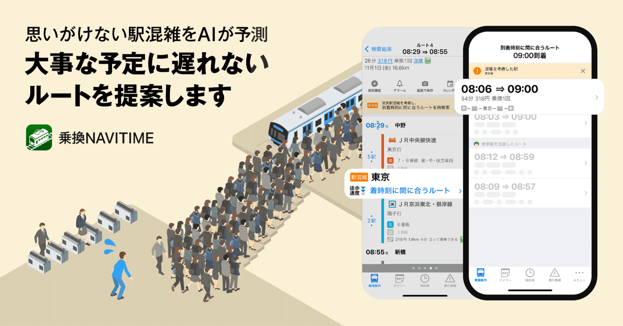 「この電車間に合わないかも！？」を助ける機能 ~駅混雑による乗換時間遅延予測~｜NAVITIME_Tech