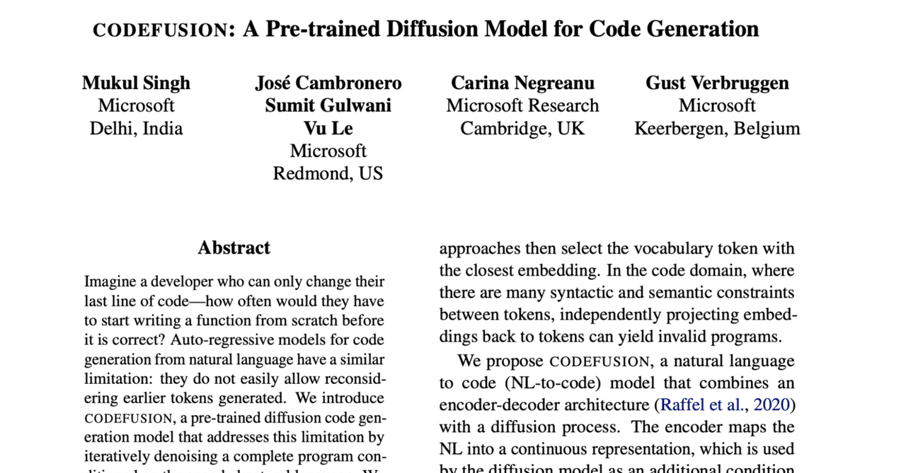 CODEFUSION: A Pre-trained Diffusion Model for Code Generation｜Victor Von Pooh