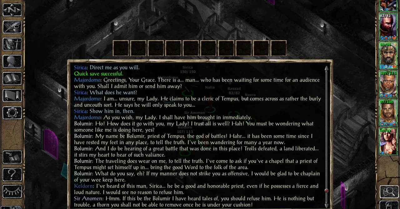 BG2, SoA, ＊ファイターの本拠地クエスト＊その三の①、陽気なプリーストの到来｜趣味のバルダーズゲート2プレイ翻訳