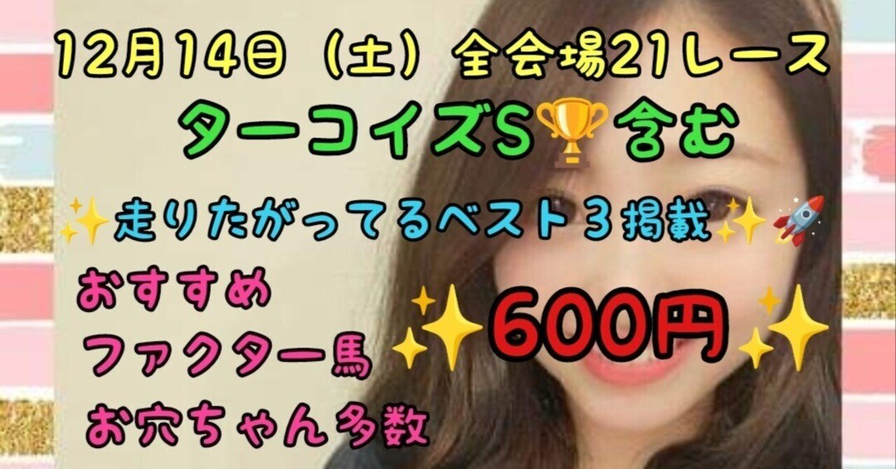 数量限定早割り‼️12月14日（土）全会場21レース分🏇ターコイズs🏆 美味しい穴馬多数 よゆーすけ的買えるファクターがこの馬にはある👁️👨