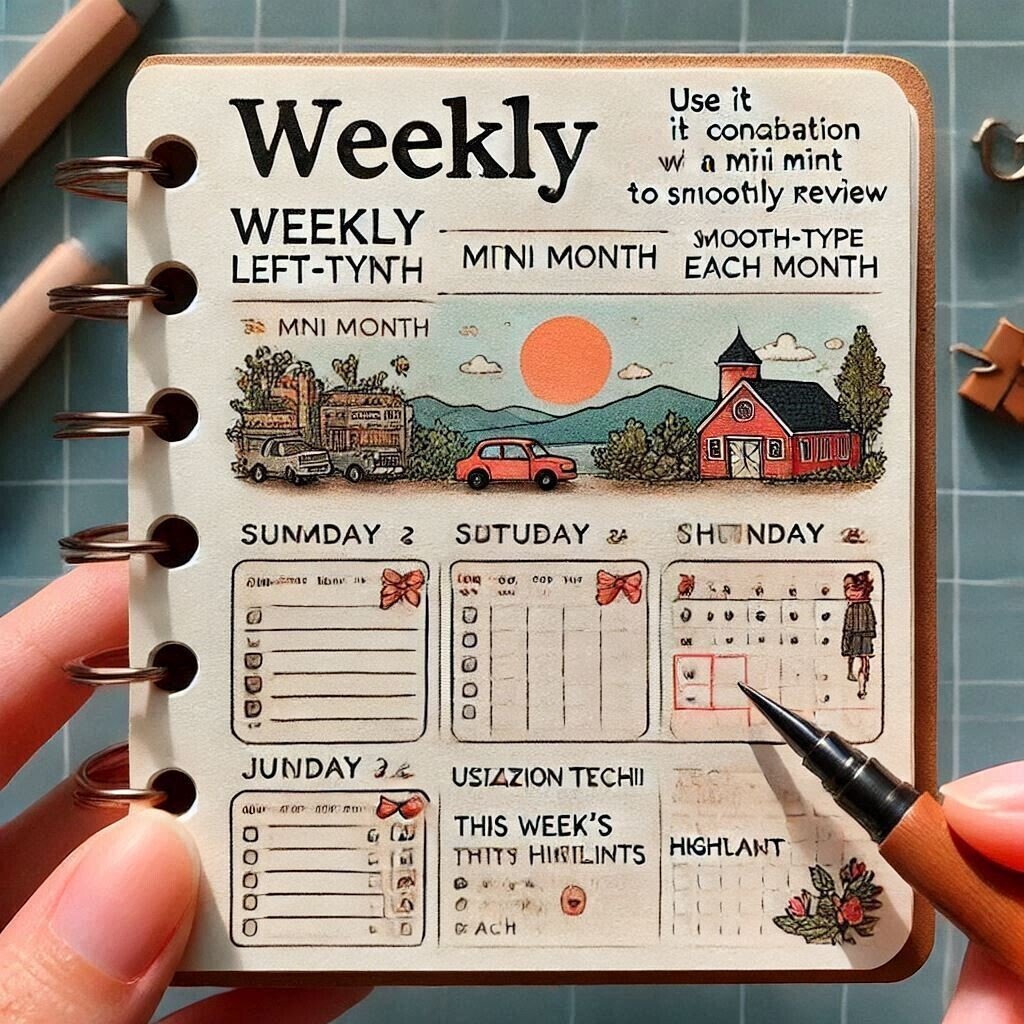 💡週間レフト型のプチ活用術：ミニ月間と併用で、月次の振り返りもスムーズに。右ページには今週のハイライトをメモ📚 #トラベラーズノート #A4三つ折り #手帳ライフ ｜Note3ori