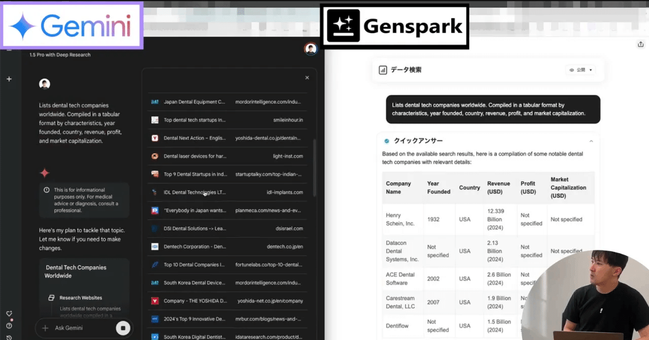 【Gemini】最強AI検索エンジン1.5 Pro with Deep ResearchとリサーチャーGensparkどっちが優秀か比較してみた｜Oh my week