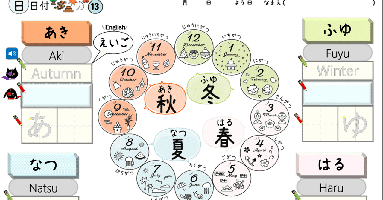「日付 5」季節の変化と時間のうつりかわり｜こどものにほんご｜Ise-roku☆こどもの日本語教材について考える