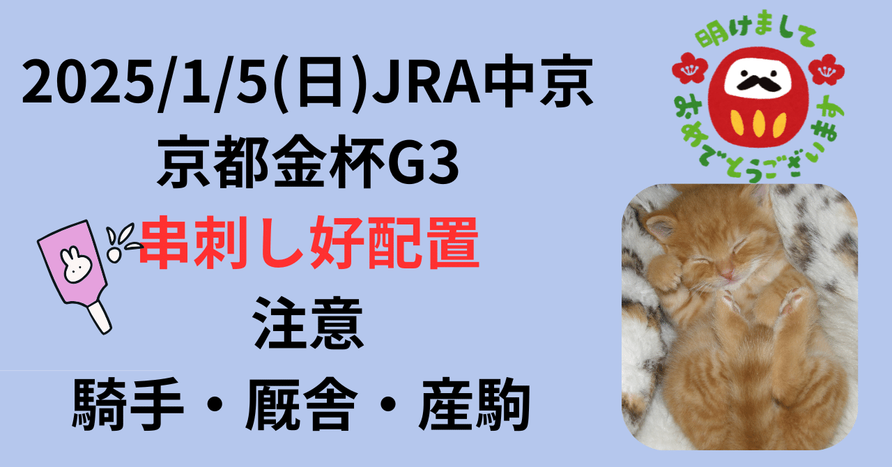 2025/1/5(日)JRA中京・京都金杯G3・串刺し好配置・注意・騎手・厩舎・産駒 ｜みぷ