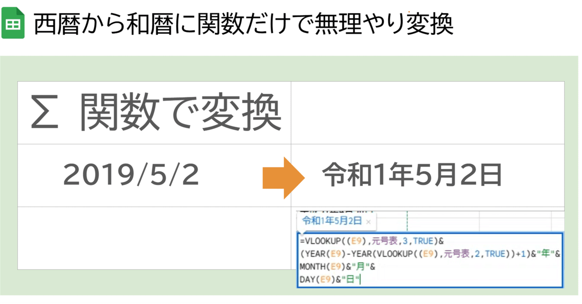 Google スプレッドシートで西暦から和暦に関数だけで無理やり変換｜Teeda