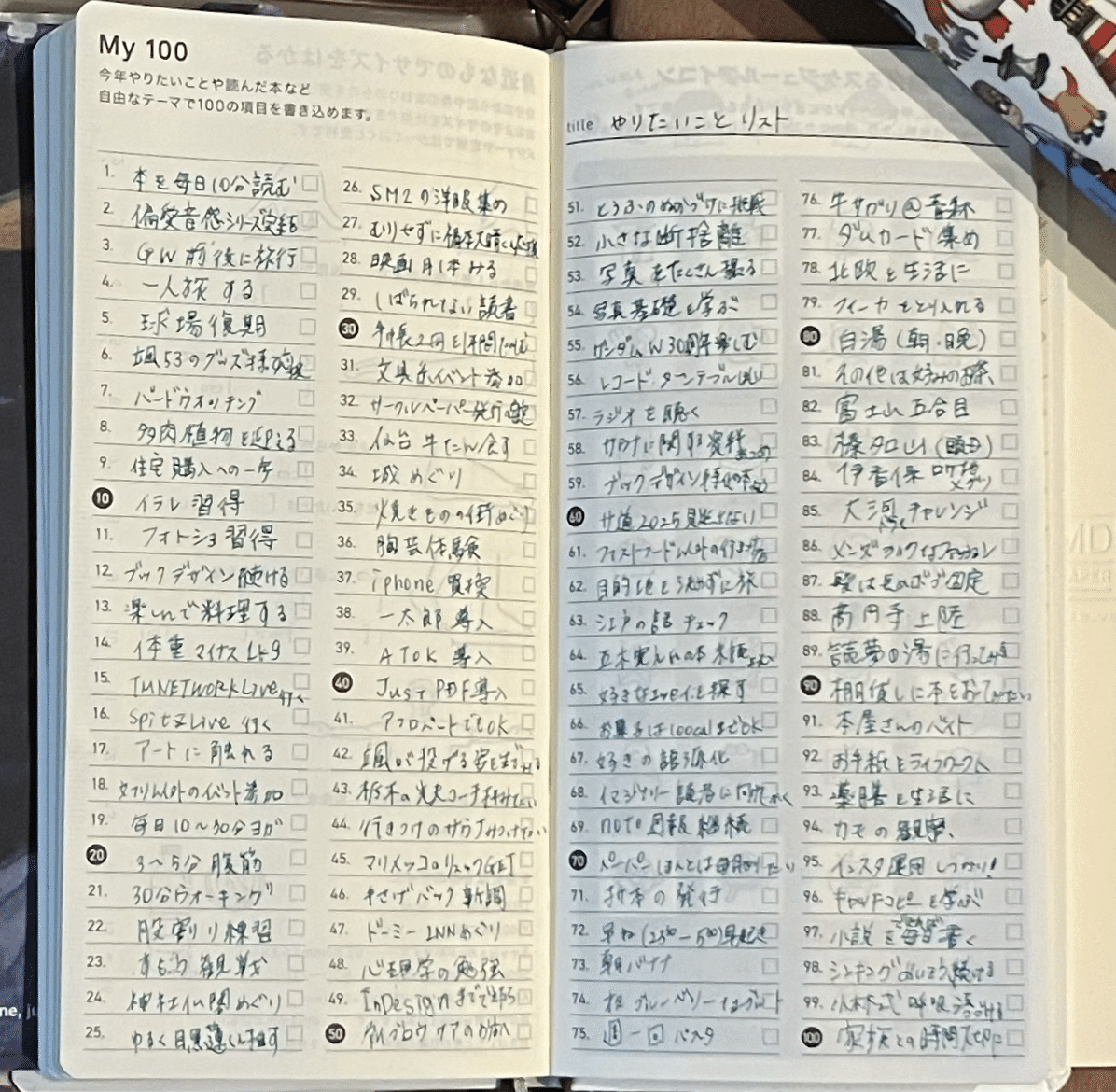 ほぼ日手帳の「My100」を埋めてみた｜浜野ノア