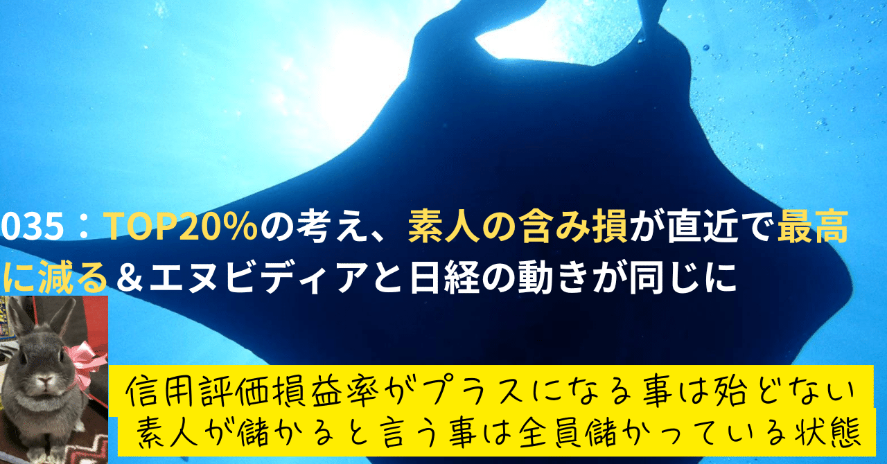 035：TOP20％の考え、素人の含み損が直近で最高に減る＆エヌビディアと日経の動きが同じに｜元証券マントレーダーE-kuma