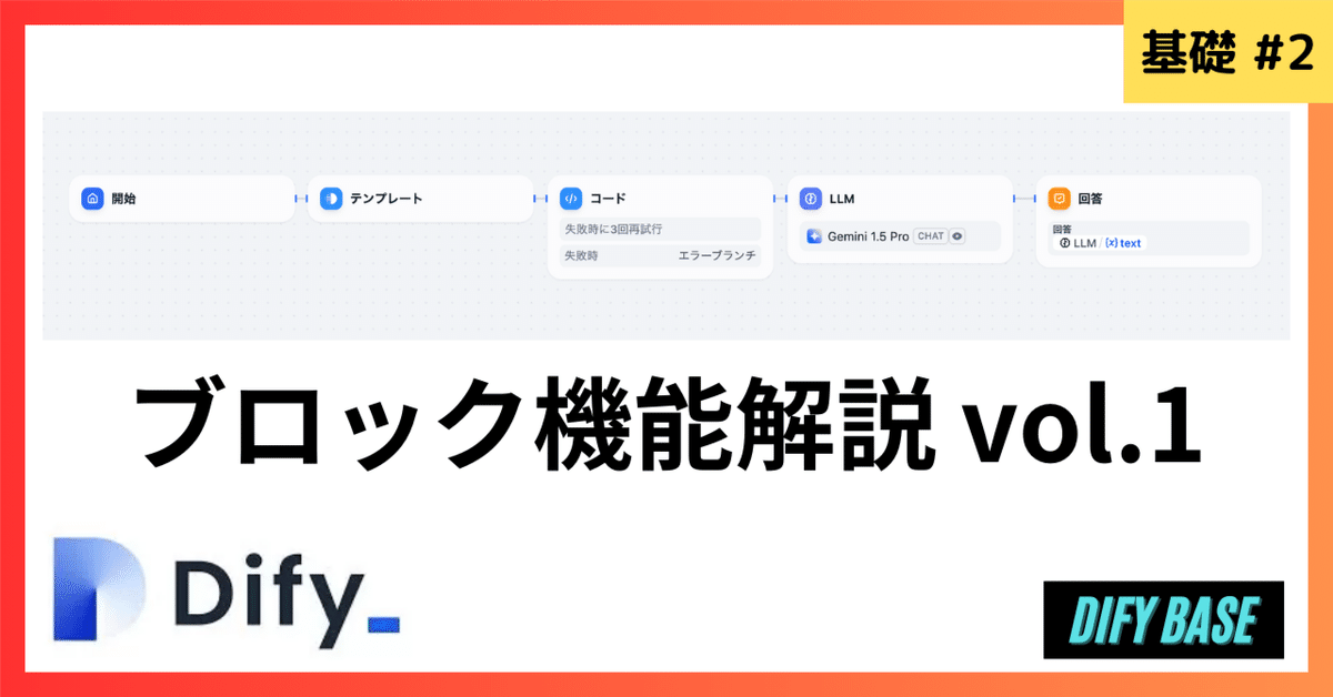 Difyのブロックを学ぼう vol.1 〜開始,LLM,回答,コード,テンプレート〜【基礎 #2】｜Dify Base