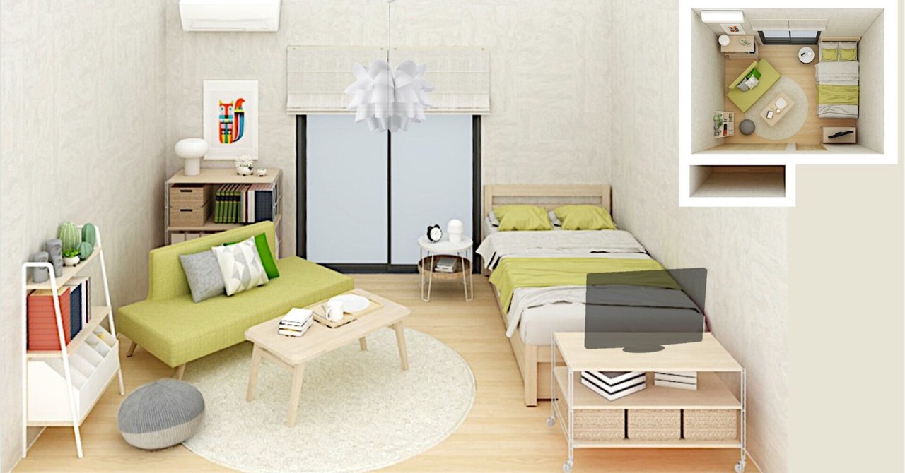 横長6帖1K！ソファでくつろぐレイアウト｜ルームトリップ RoomTrip