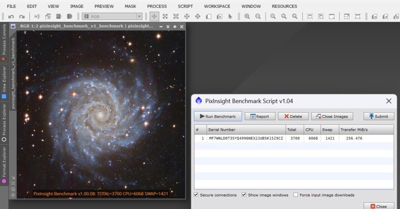 PixInsightでベンチマーク＆パフォーマンス改善？（その1）｜ゴンカネ