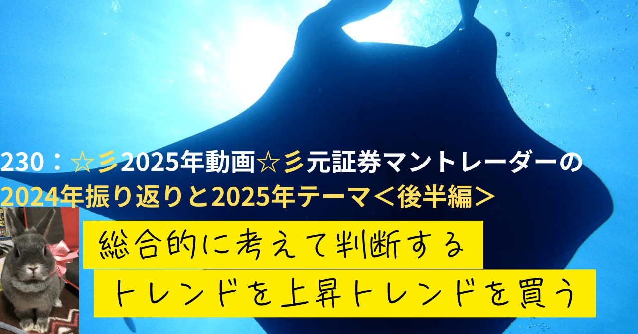 230：☆彡2025年動画☆彡元証券マントレーダーの2024年振り返りと2025年テーマ＜後半編＞｜元証券マントレーダーE-kuma